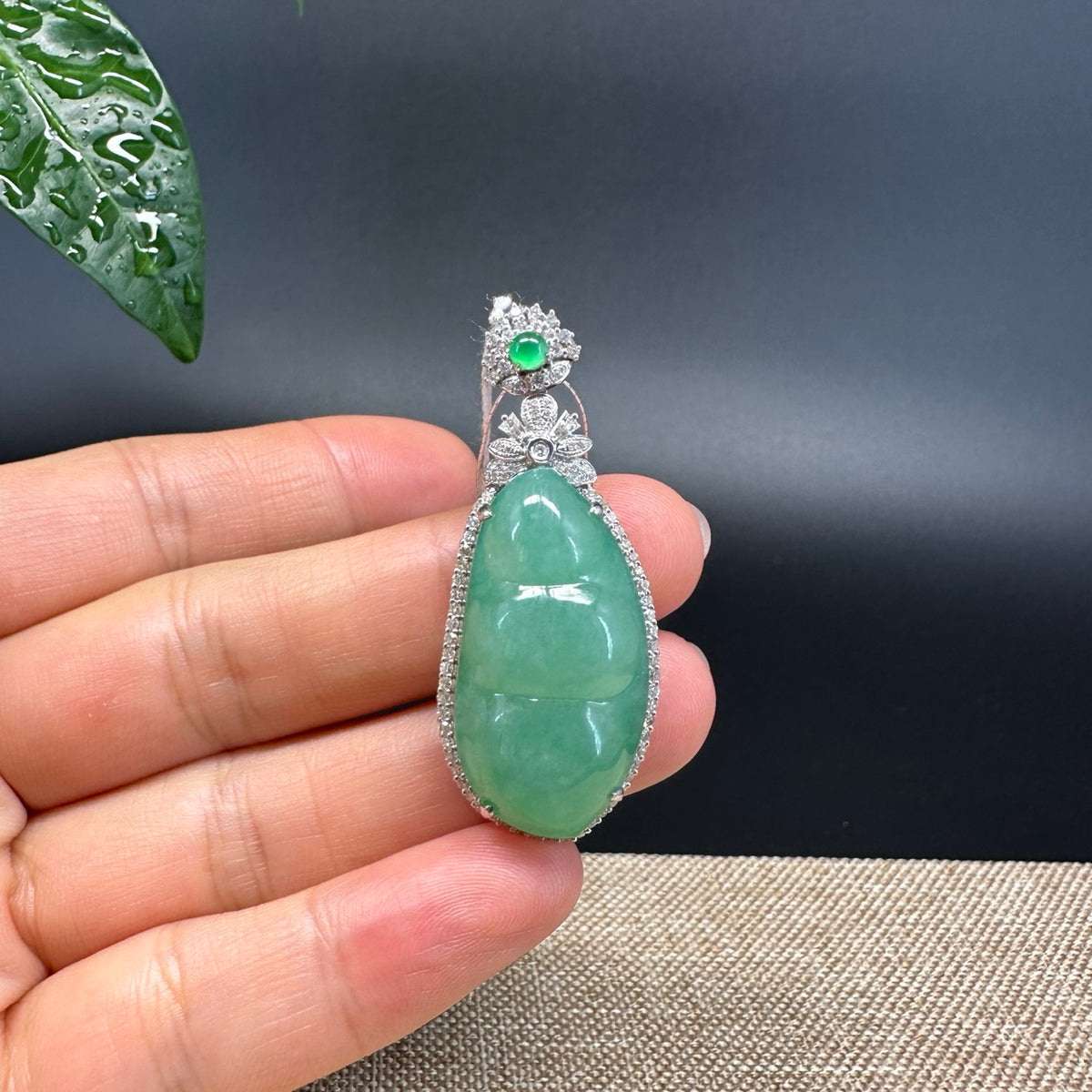 RealJade® Co. Genuine Burmese Green Jadeite Jade Fu Dou Pendant with 1