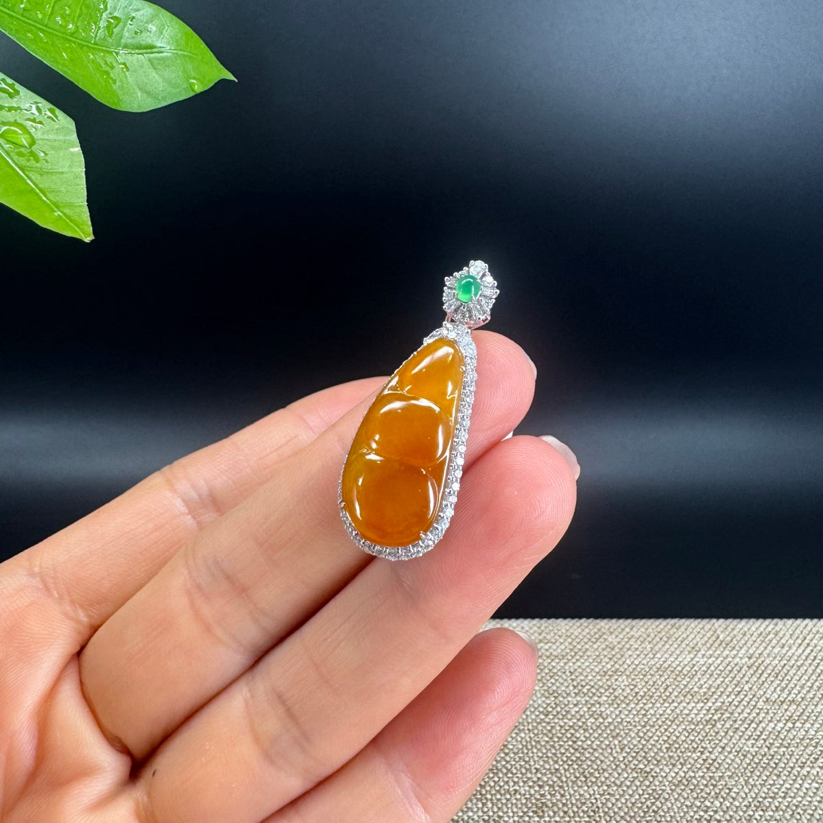 RealJade® Co. Genuine Burmese Yellow Jadeite Jade Fu Dou Pendant with