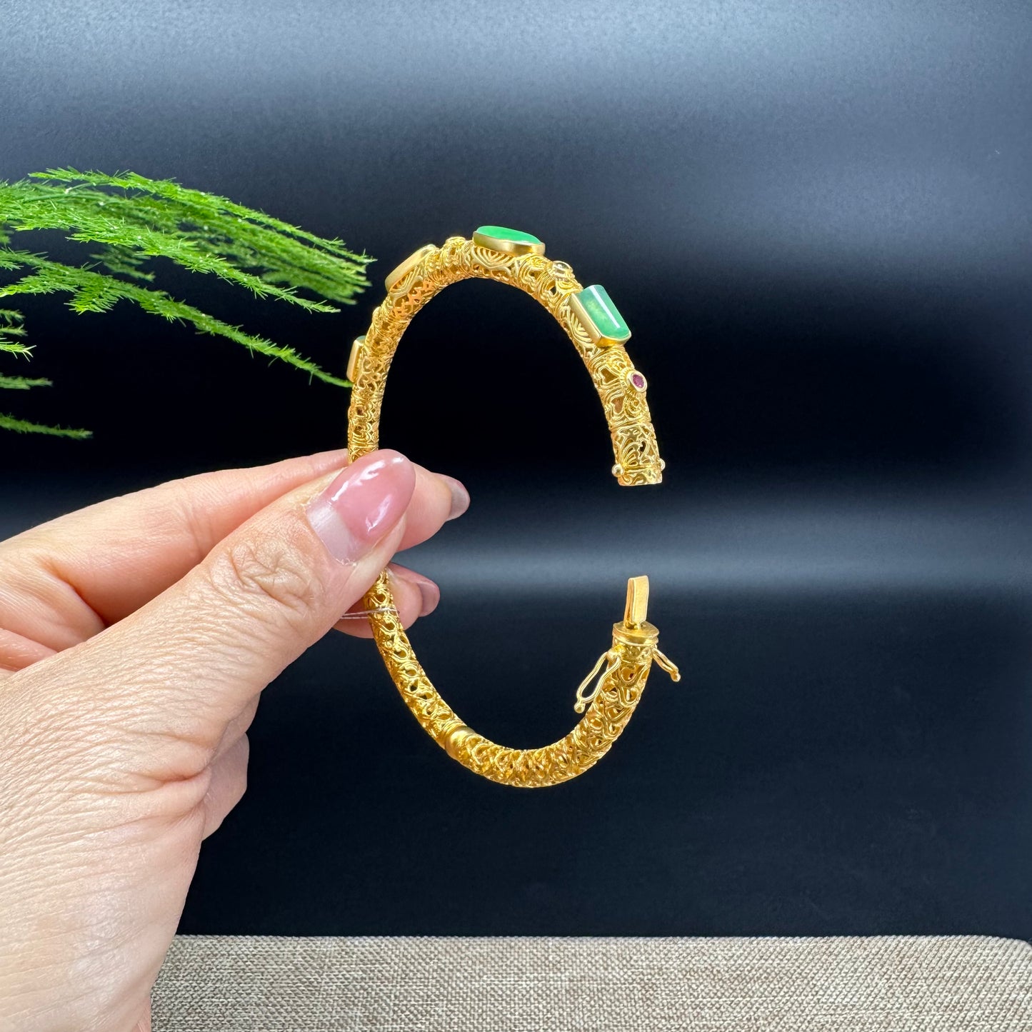 RealJade Luxury 18K Yellow Gold Genuine Green Jadeite Jade Bracelet ...