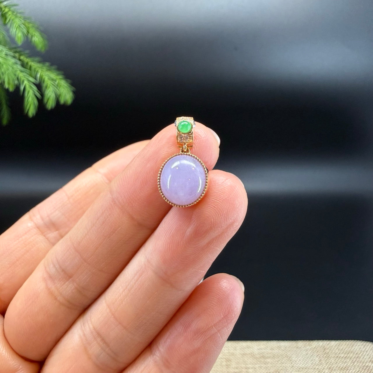 RealJade® Co.Genuine Lavender Jadeite Jade Cabochon Necklace With 18K