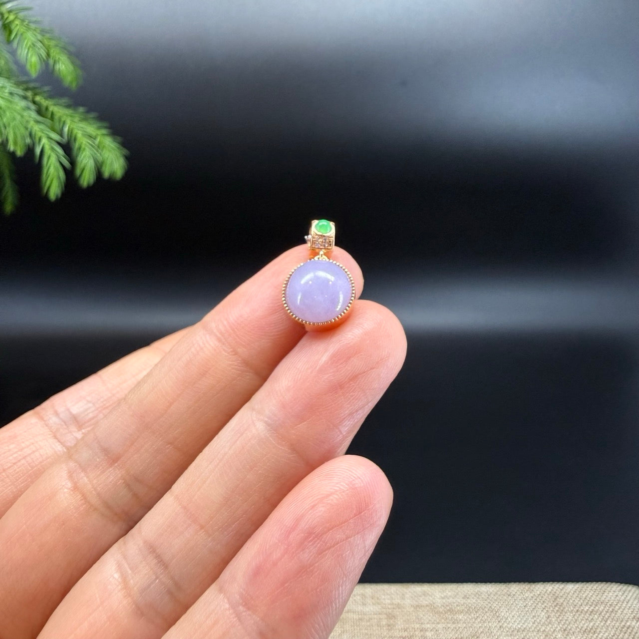 RealJade® Co.Genuine Lavender Jadeite Jade Cabochon Necklace With 18K