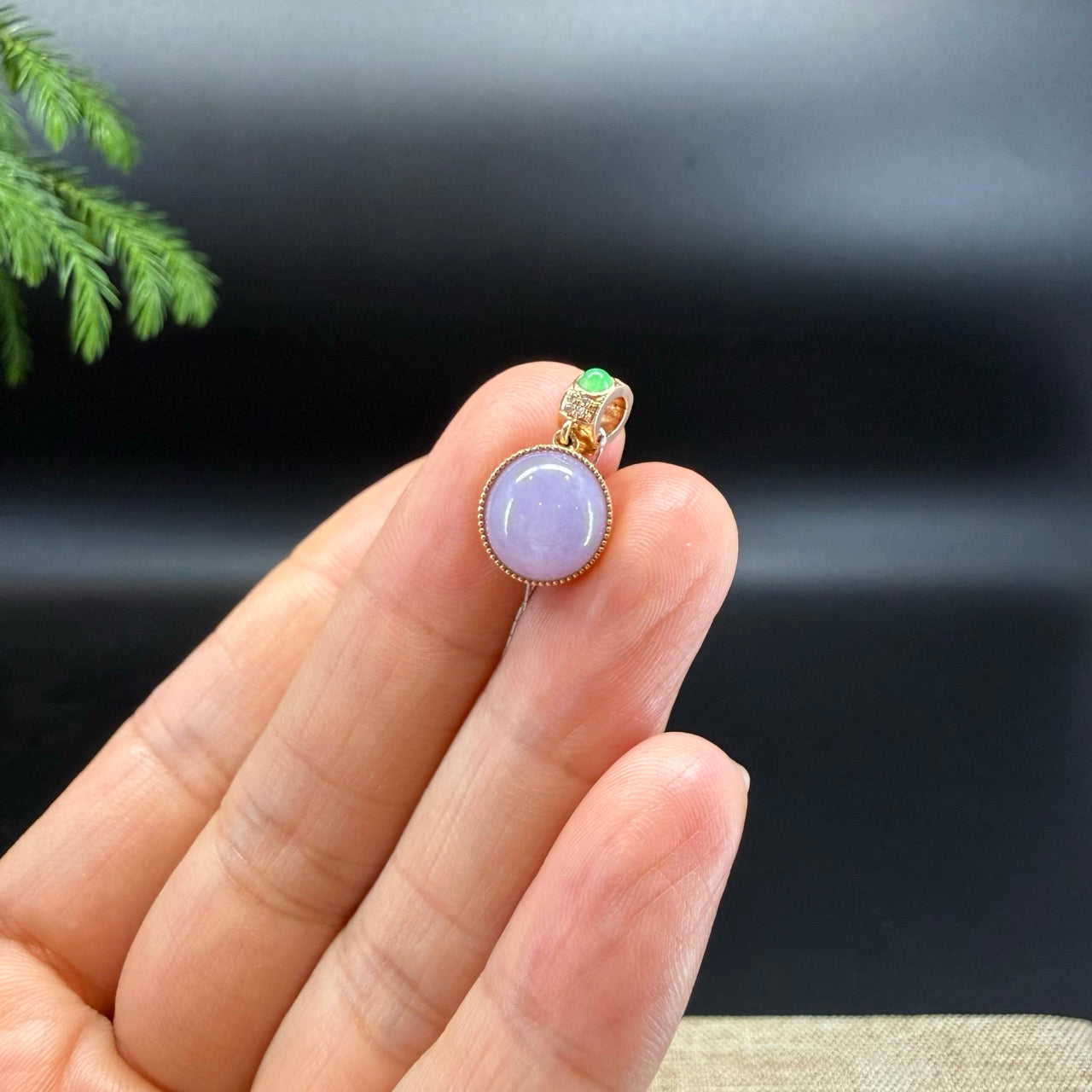 RealJade® Co.Genuine Lavender Jadeite Jade Cabochon Necklace With 18K