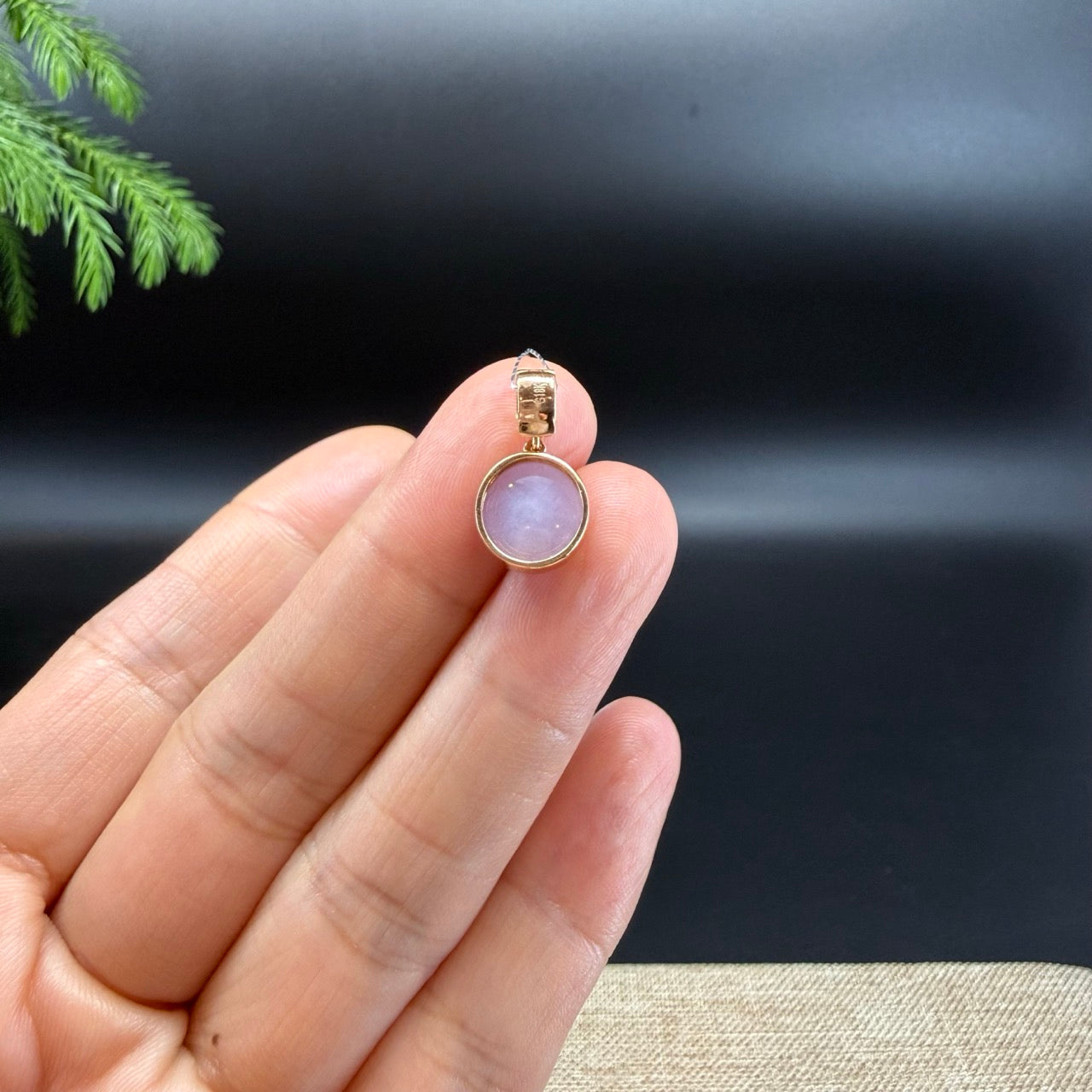 RealJade® Co.Genuine Lavender Jadeite Jade Cabochon Necklace With 18K