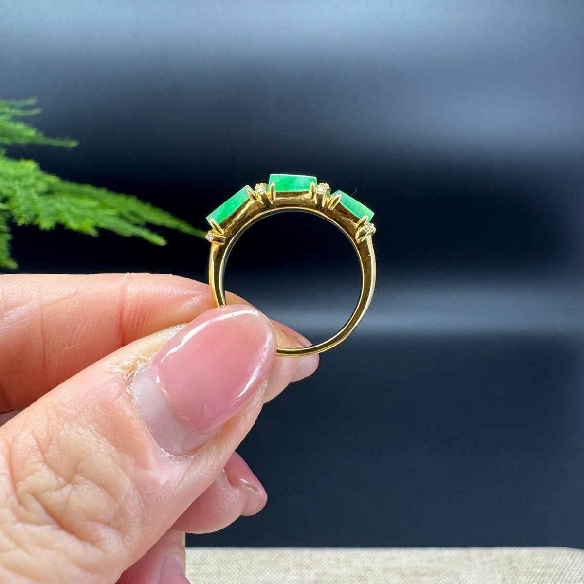 RealJade® 18K Yellow Gold Spicy Green Jadeite Jade Bamboo Ring ...