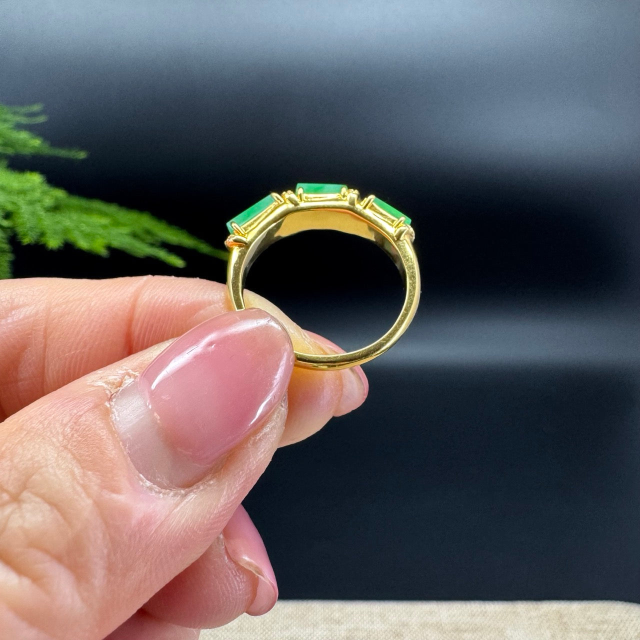 RealJade® 18K Yellow Gold Spicy Green Jadeite Jade Bamboo Ring ...