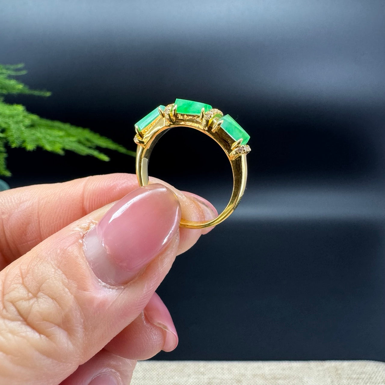 RealJade® 18K Yellow Gold Spicy Green Jadeite Jade Bamboo Ring ...