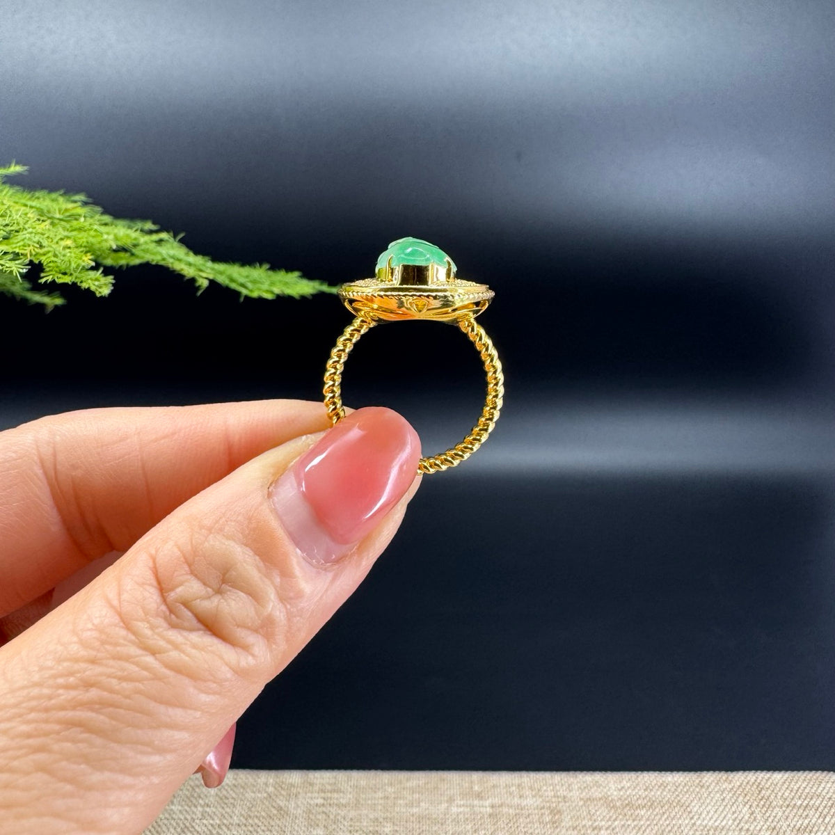 RealJade® "Signature Signet" 18K Yellow Gold Icy Green Jadeite Jade Di ...