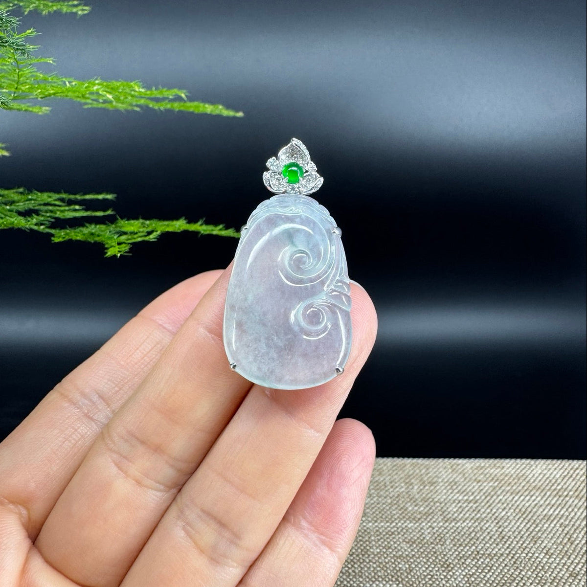 RealJade® Co. Genuine Burmese Icy Jadeite Jade Ru Yi Pendant with 18k